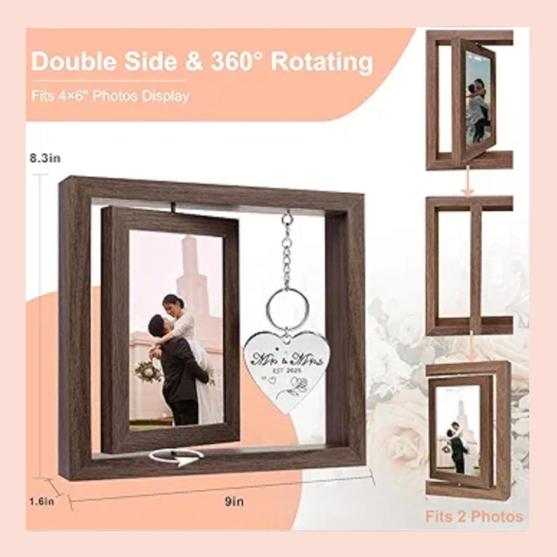 Rotating Floating Mr and Mrs Photo Frame 4x6 – Wedding Gift for Couples ...