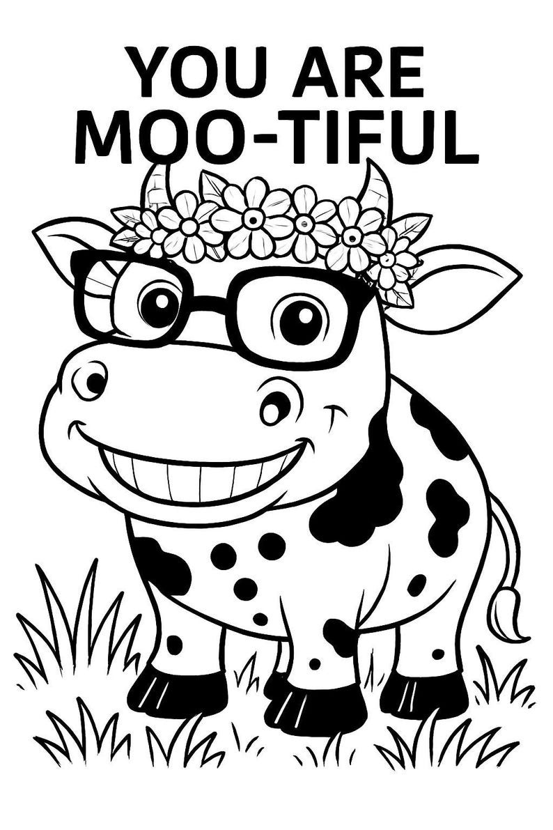 Moo-tiful Cow Printable – Cute Cartoon Wall Art for Kids, Farm Animal ...