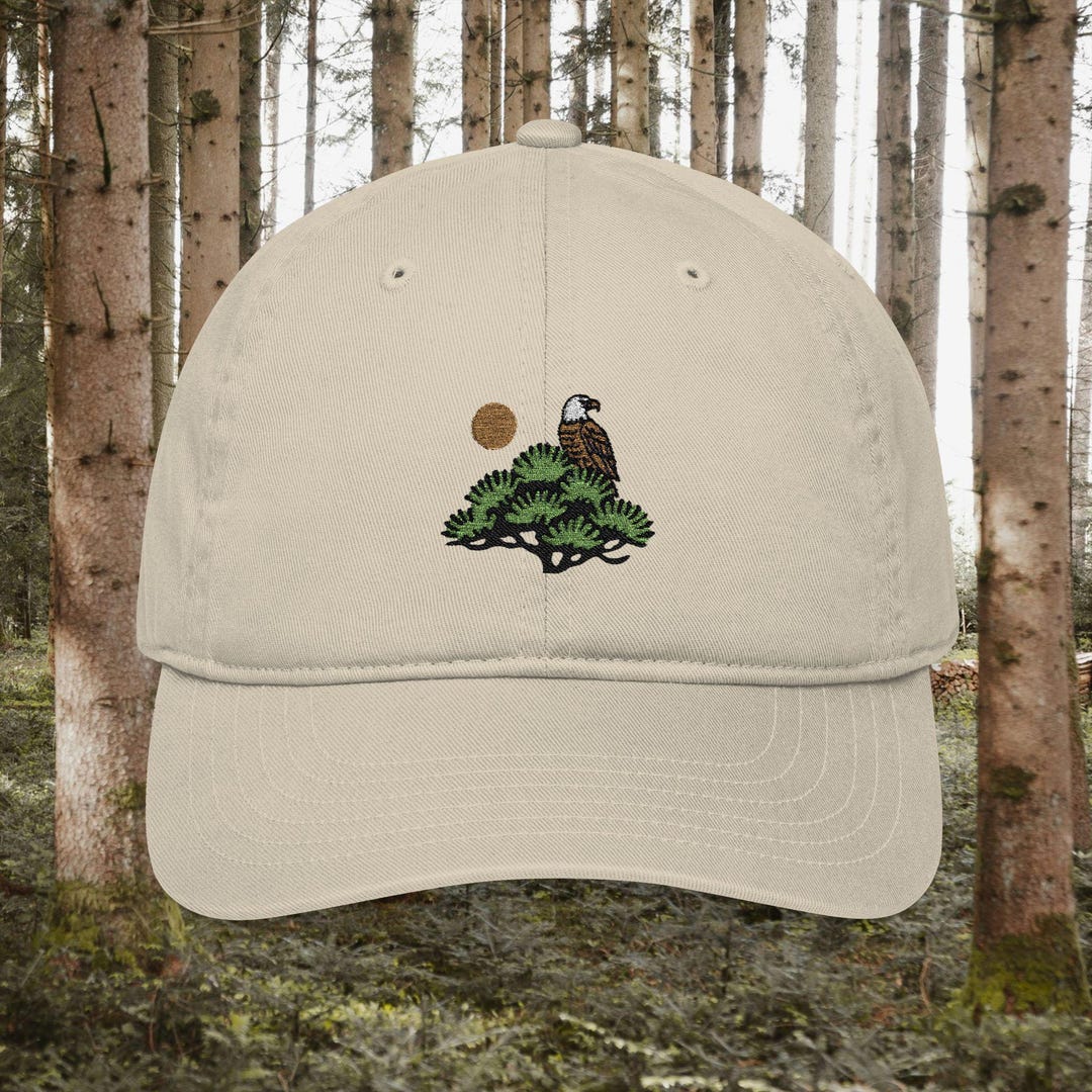 Organic Embroidered Baseball Cap With Eagle and Sun Design Eco-friendly ...