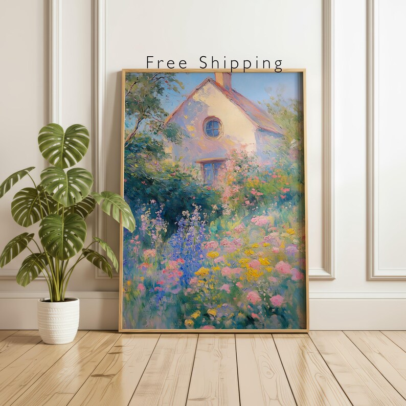 Monet Style French Cottage Oil Painting Art Print, Impressionist Pastel ...