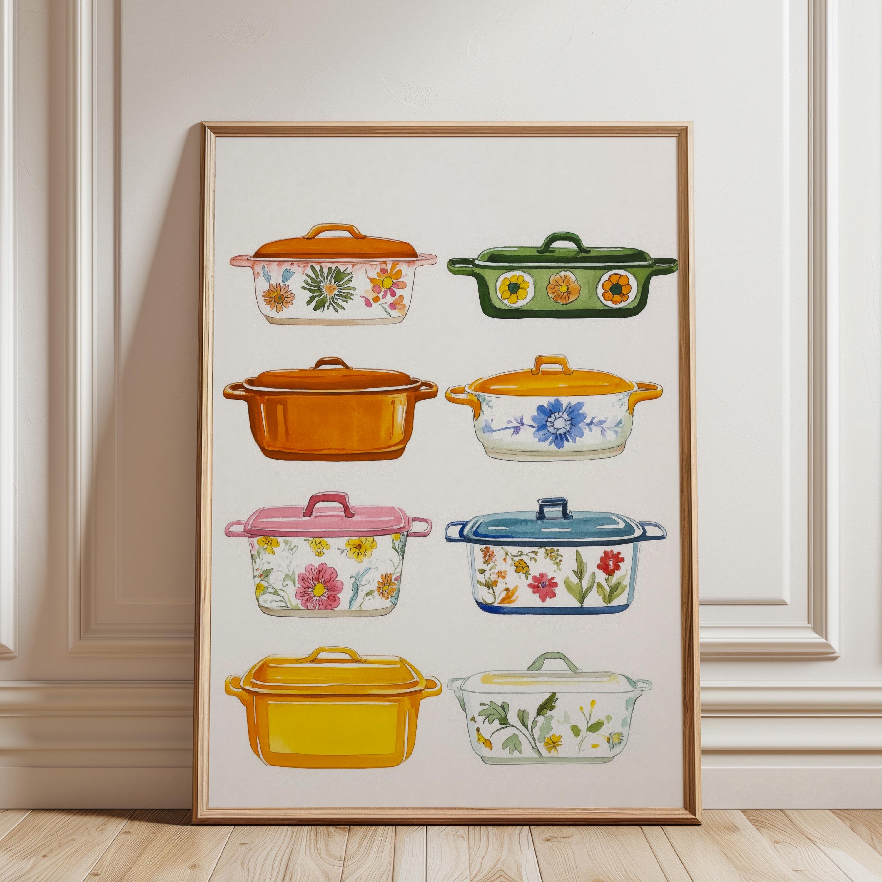 Vintage Pyrex Kitchen Art Print: Retro Mid Century Wall Decor, Colorful ...