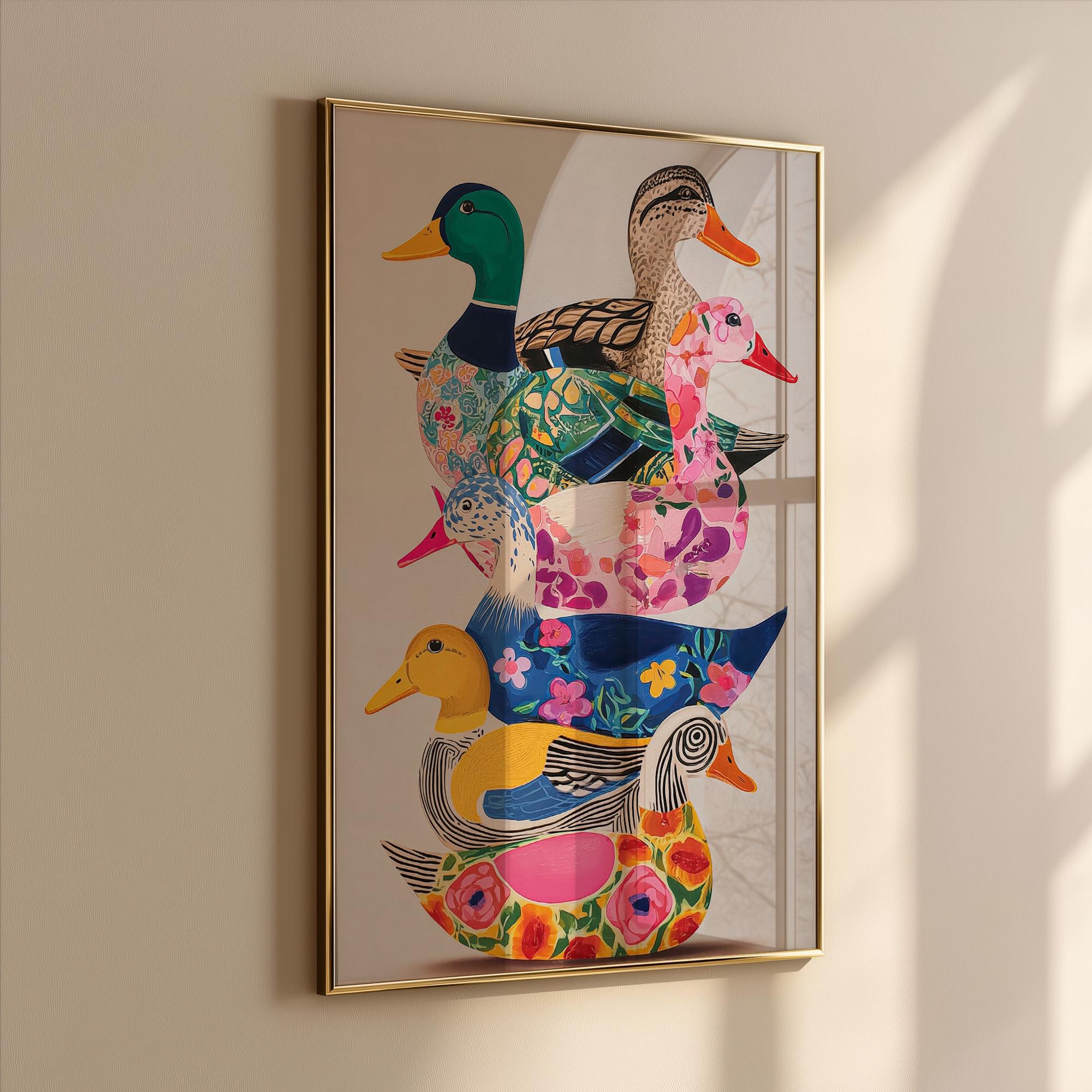 Colorful Duck Stack Wall Art Print: Whimsical Animal Decor, Playful ...