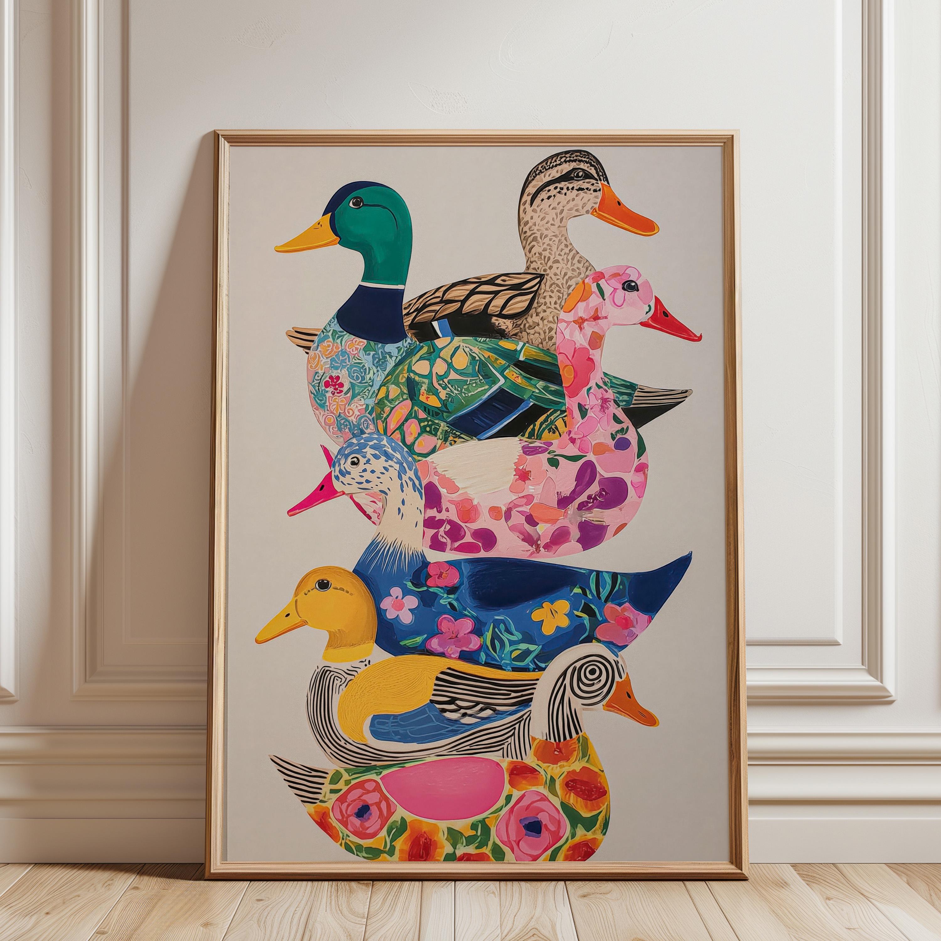 Colorful Duck Stack Wall Art Print: Whimsical Animal Decor, Playful ...