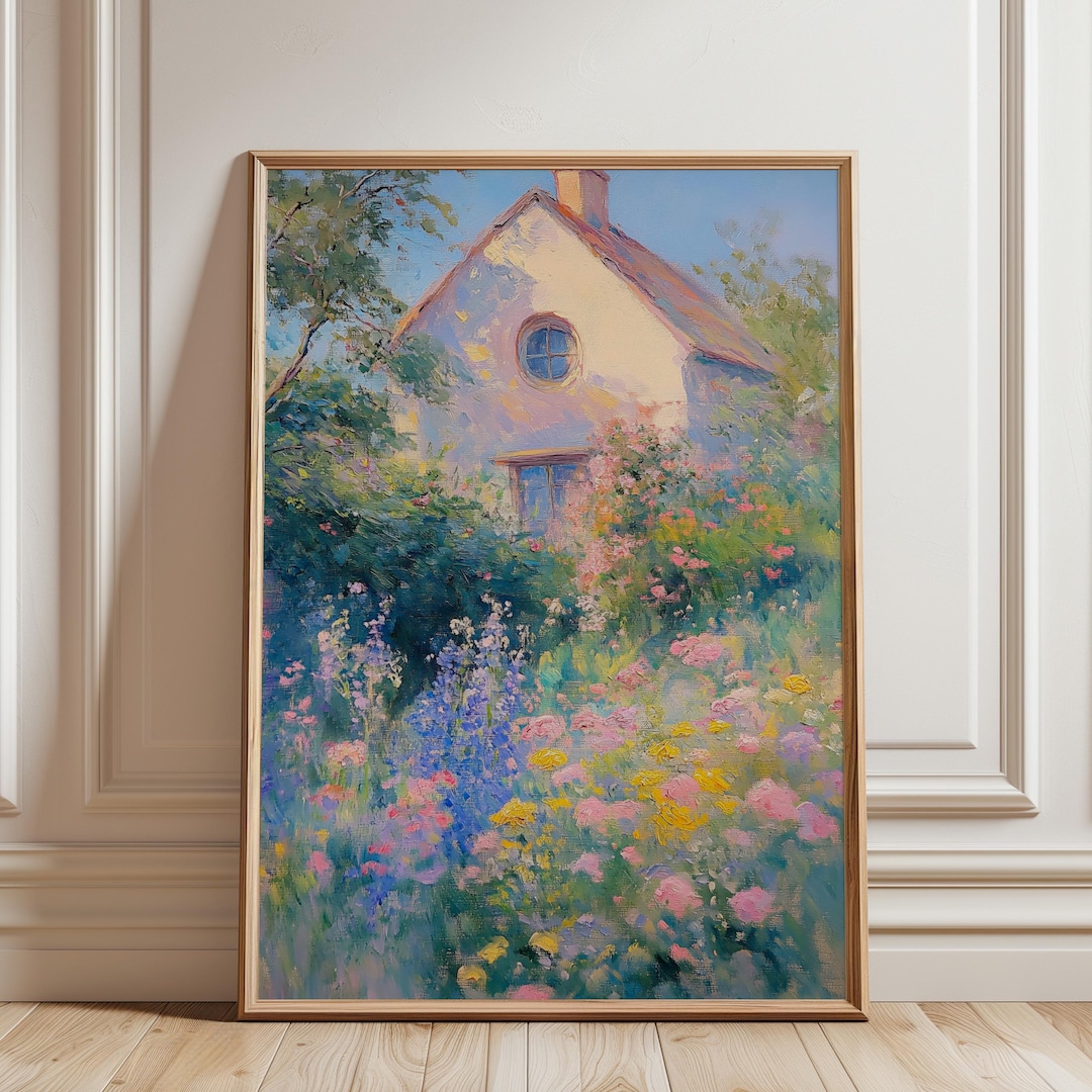 Monet Style French Cottage Oil Painting Art Print, Impressionist Pastel ...
