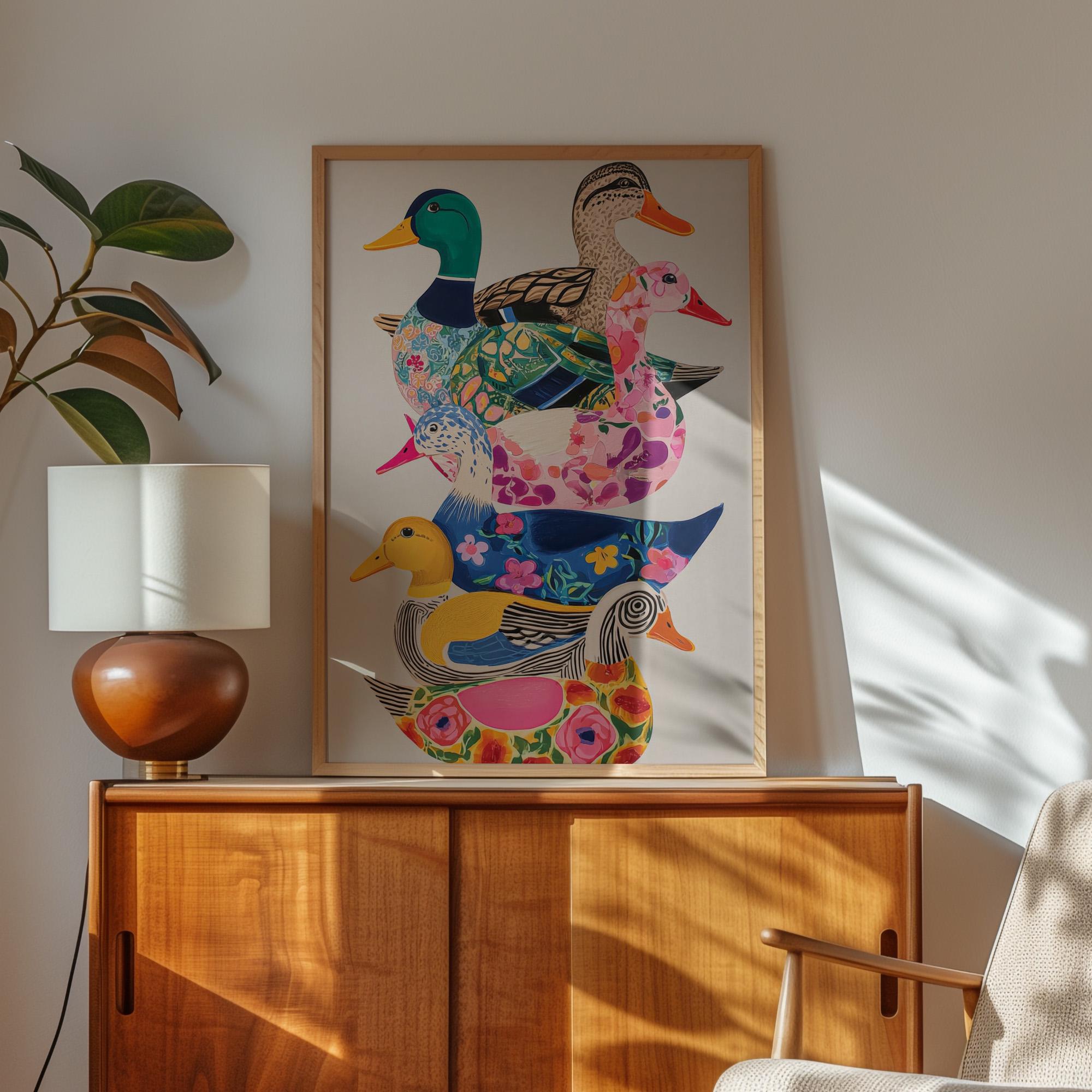 Colorful Duck Stack Wall Art Print: Whimsical Animal Decor, Playful ...