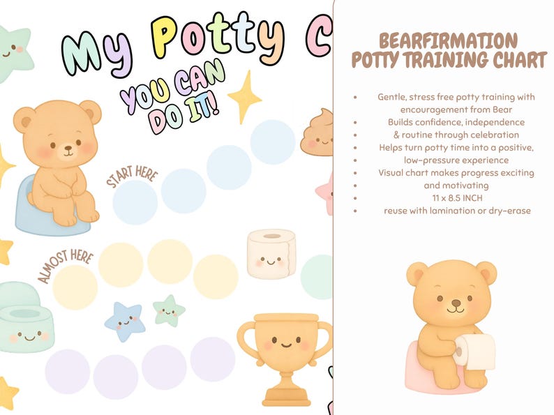 Printable Potty Training Reward Chart: Bear Design + Coloring Page ...
