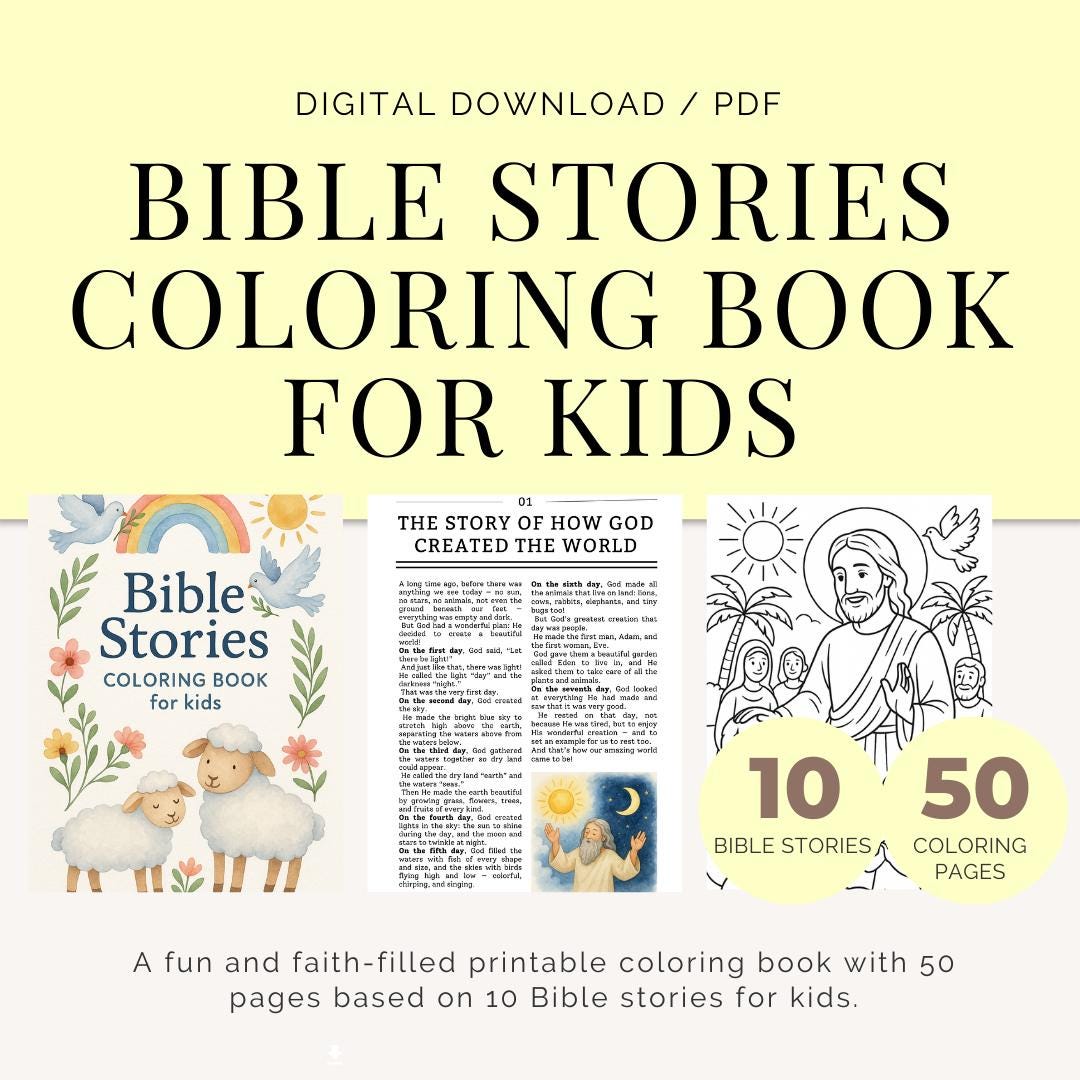 Christian Bible Coloring Book for Kids – 60 Printable Pages – 10 Bible ...