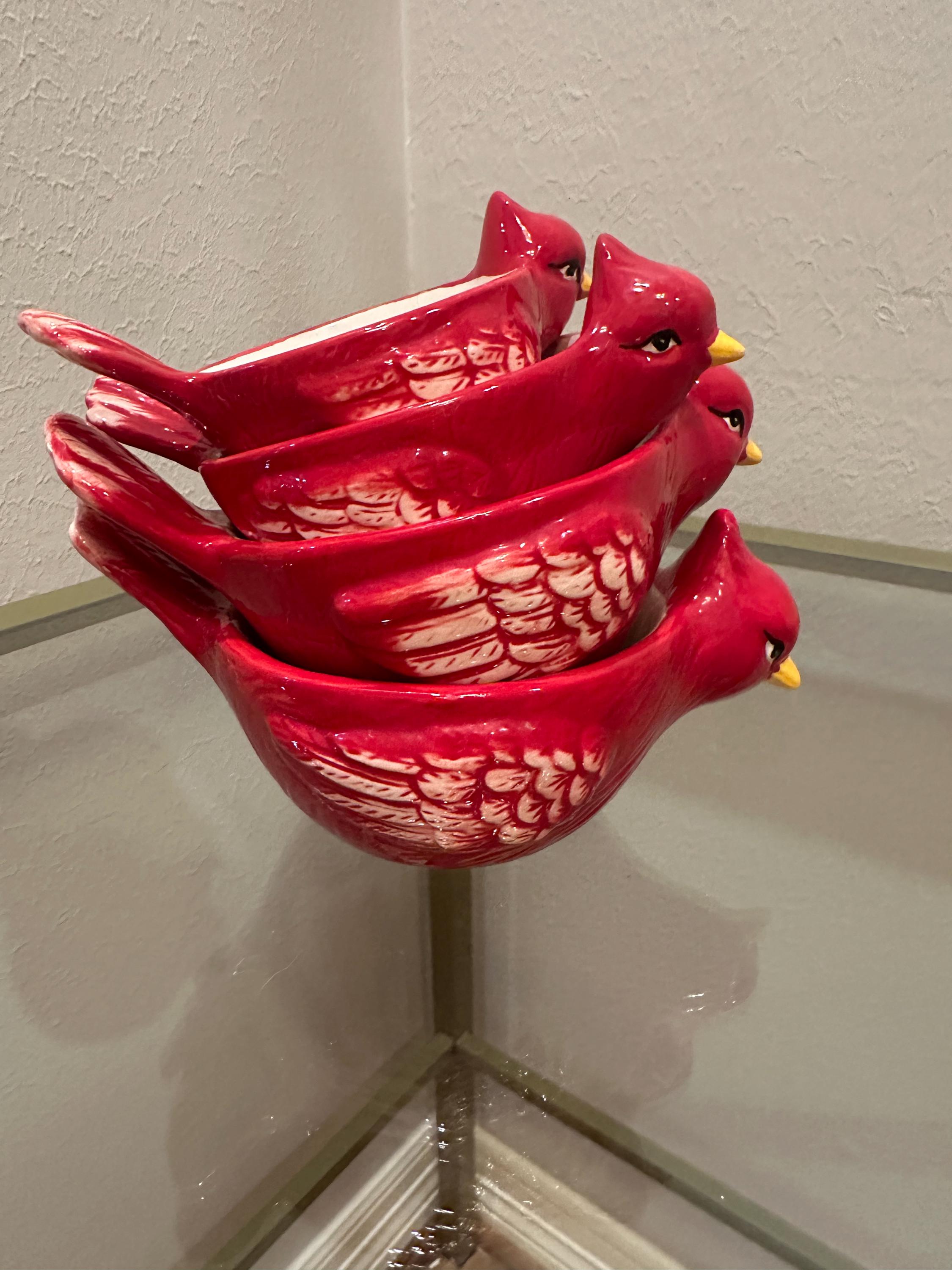 Cardinal Measuring Cups – Ceramic Red Bird Nesting Set – Cottagecore ...