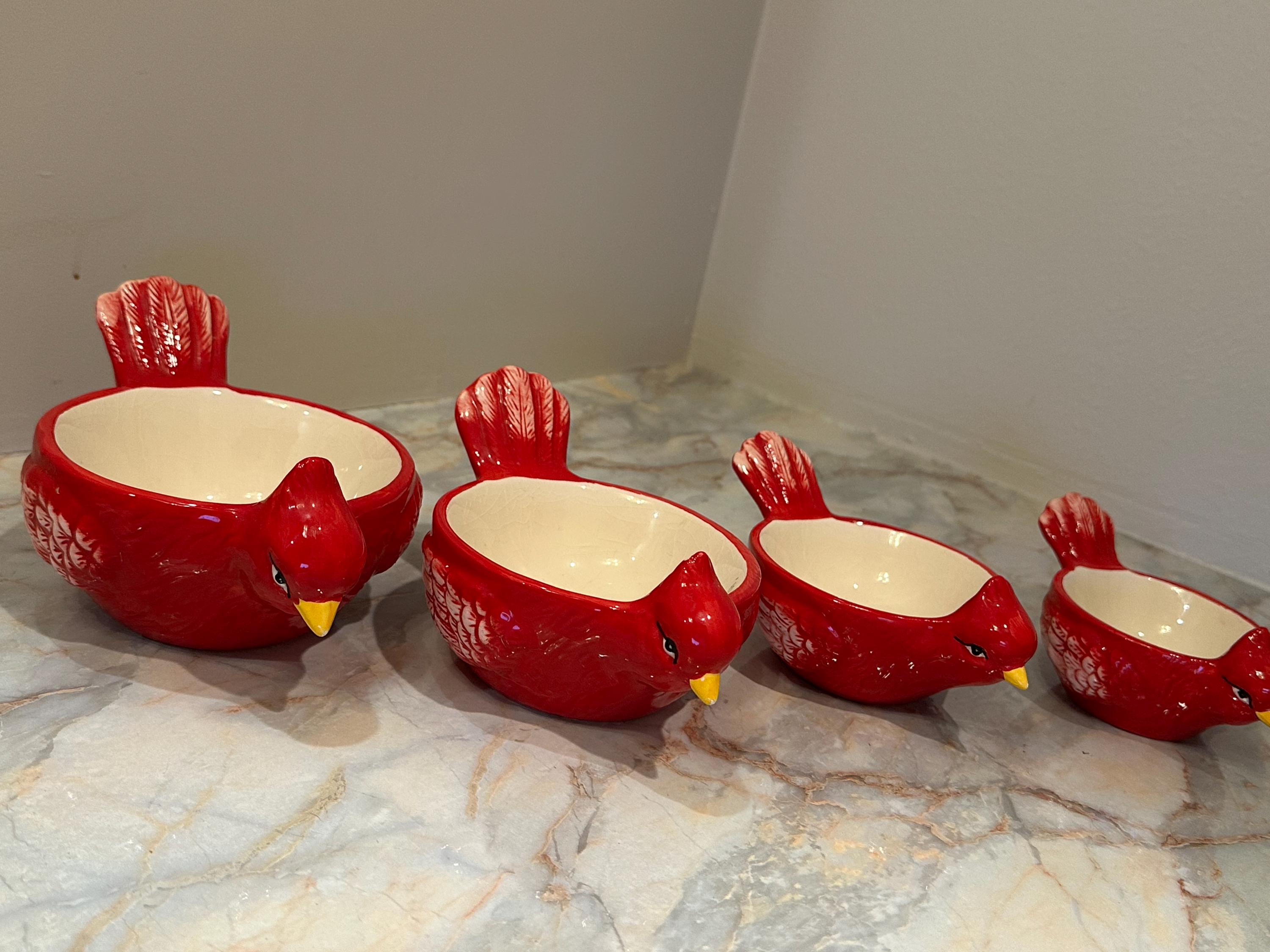 Cardinal Measuring Cups – Ceramic Red Bird Nesting Set – Cottagecore ...