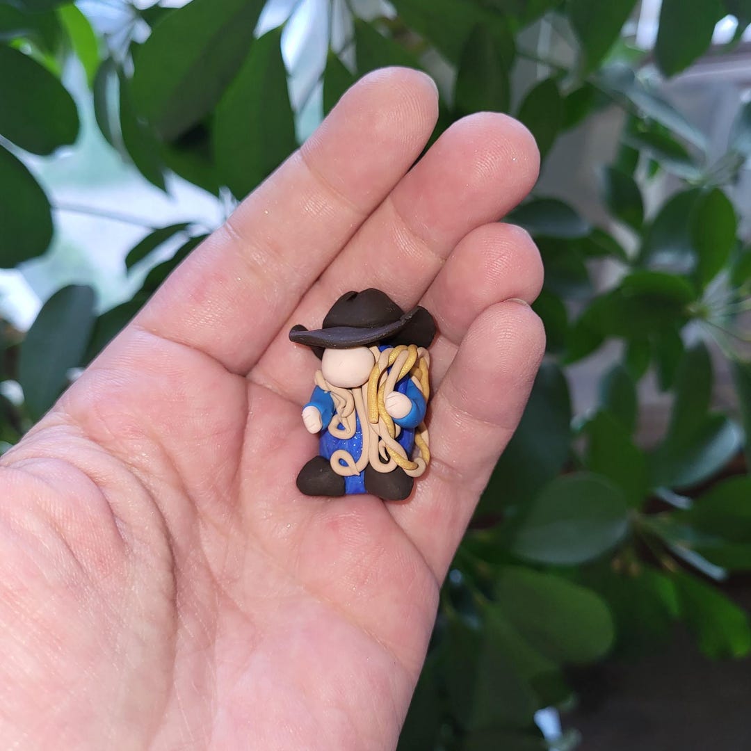 Miniature Cowboy With Lasso - Handmade Polymer Clay Figure - Western ...