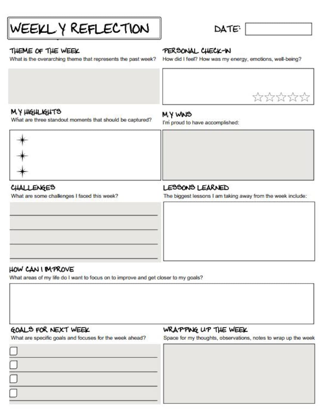Weekly Reflection Planner | Printable Self-care Template | Personal ...