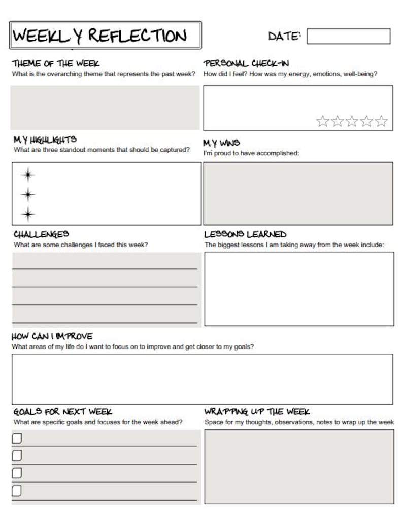 Weekly Reflection Planner | Printable Self-care Template | Personal ...