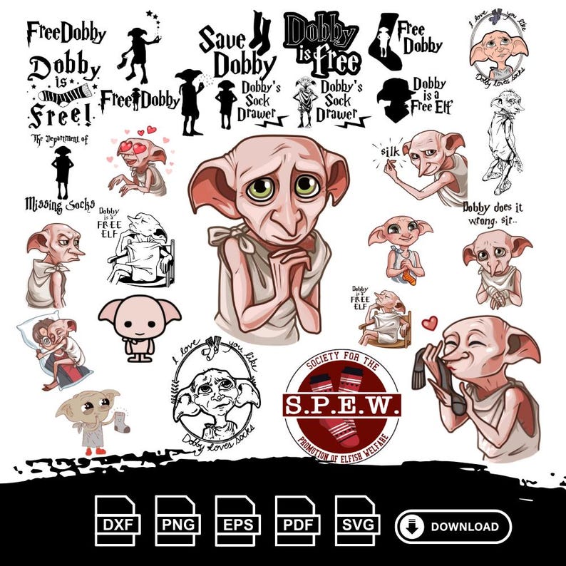 Dobby SVG Bundle - Free Elf - Svg Png Dxf Eps Pdf - Digital Downloads ...