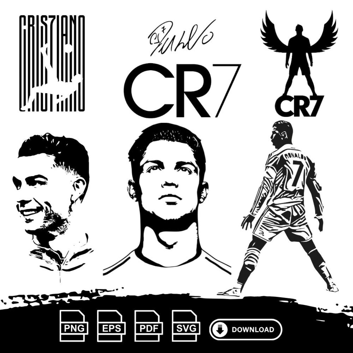 Cristiano Ronaldo SVG Bundle, Football Player Silhouette, Digital Cut ...