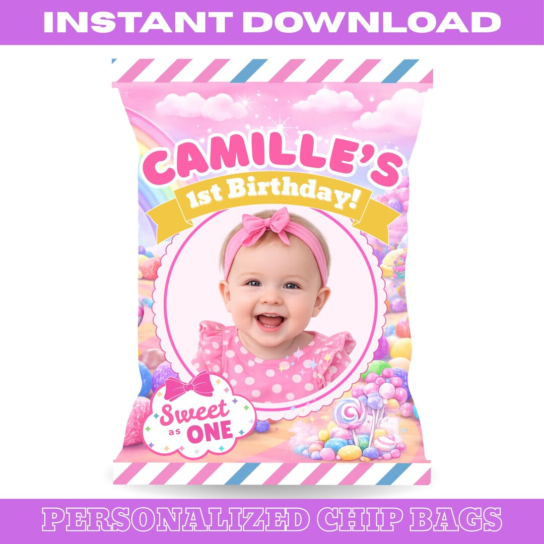 Candyland 1st Birthday Chip Bag Template, Sweet One Party Favor ...