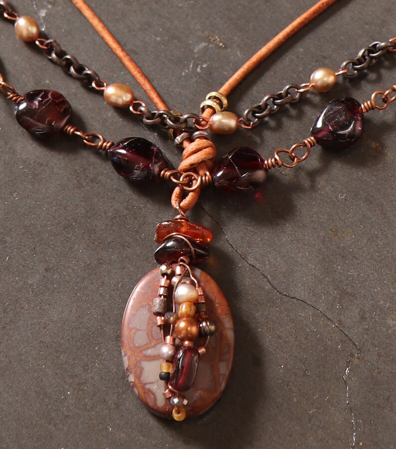 True of Heart Multi Strand Necklace: Wire Wrapped Matte Norena Jasper ...