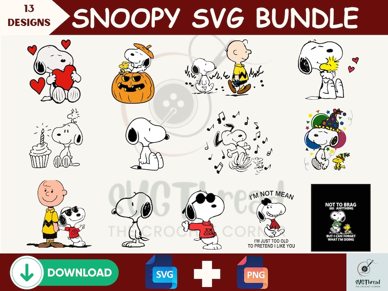 Snoopy SVG Bundle: Peanuts Cartoon Clipart for Cricut (digital Download ...