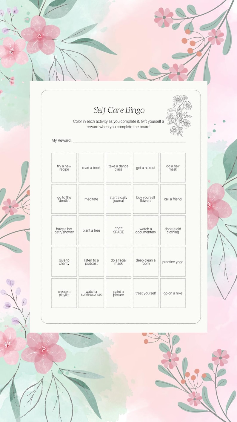 Self Care Bingo - PRINTABLE Journal Page - Planner Page - Weekly ...
