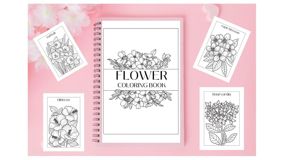 46 Page Flower Coloring Book | Named Flowers With Pictures | Black ...
