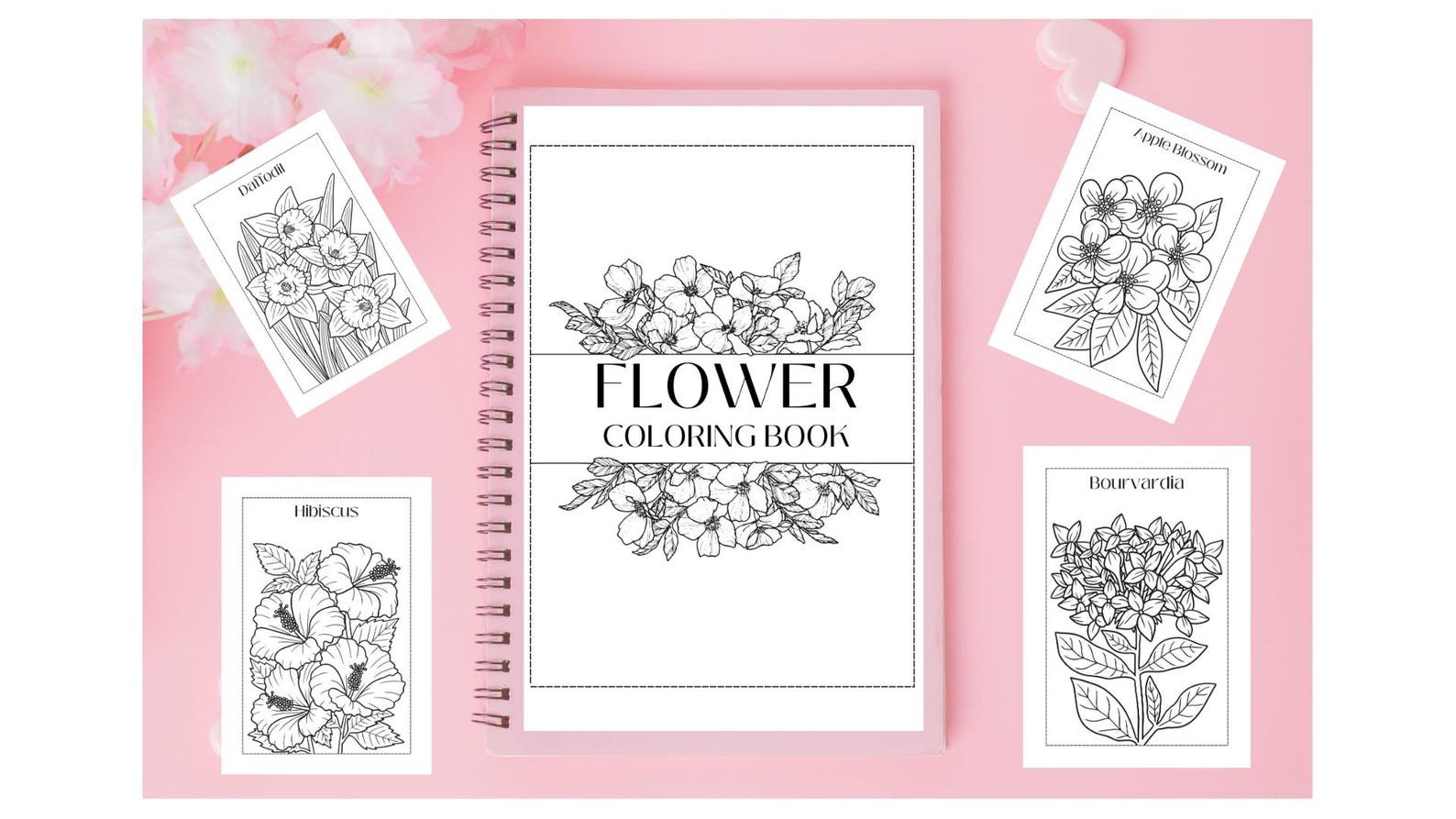 46 Page Flower Coloring Book | Named Flowers With Pictures | Black ...