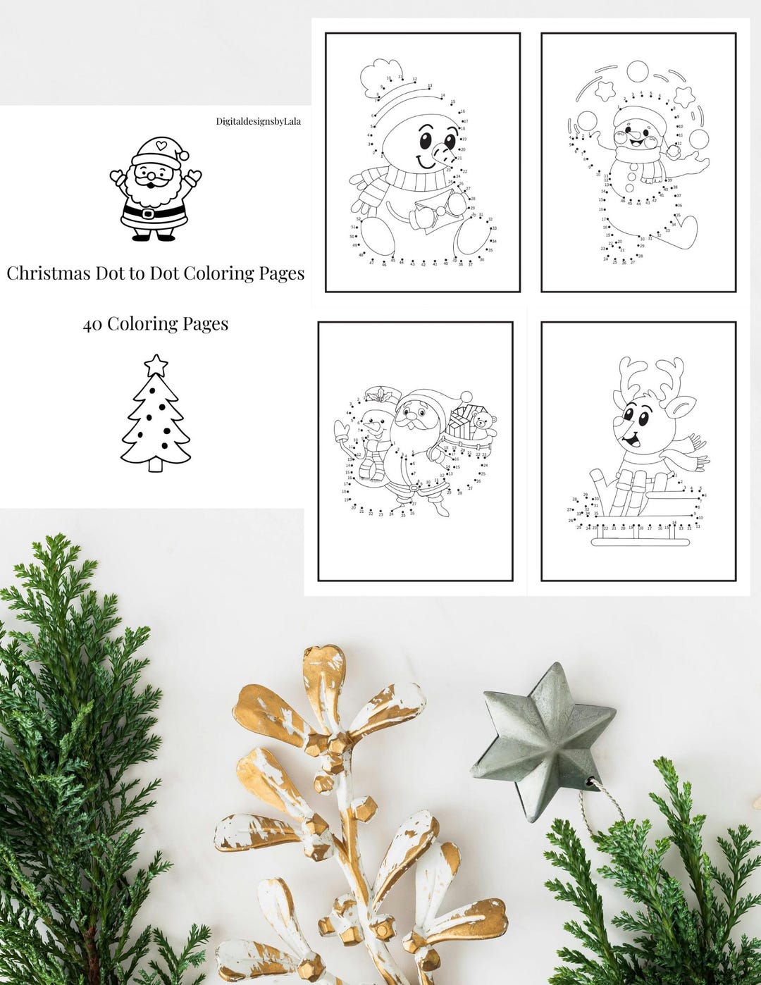 40 Christmas Dot to Dot Coloring Sheets - Snowman, Santa, Xmas Seasonal ...