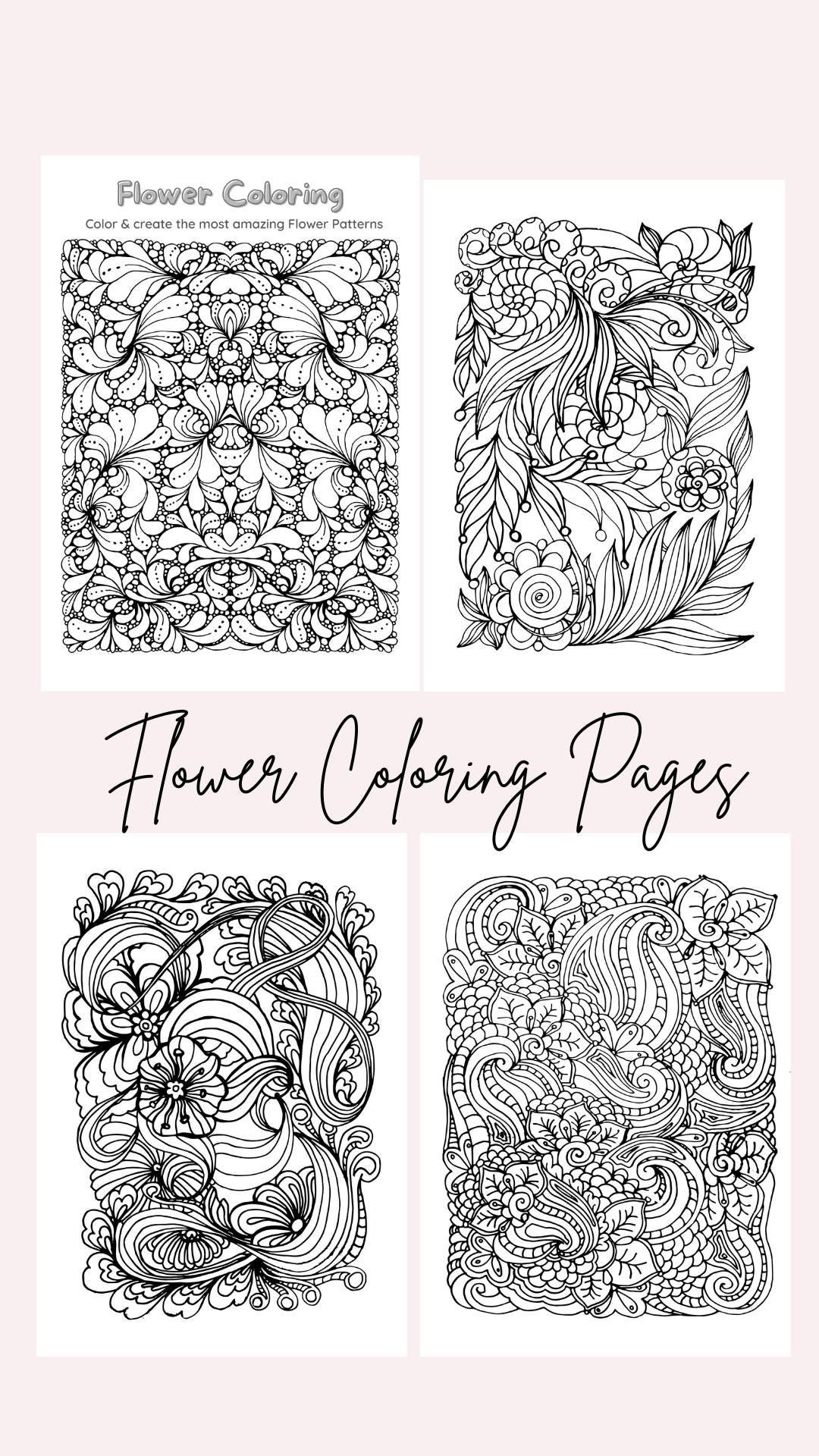 Floral Coloring Pages: 4 Printable Flower Designs (PDF Download) - Etsy