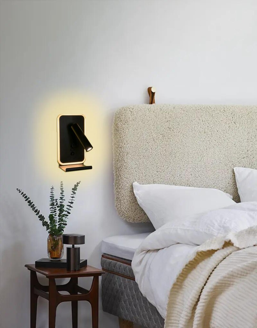 Modern Wall Light With Shelf | LED Reading Lamp With Phone Holder ...