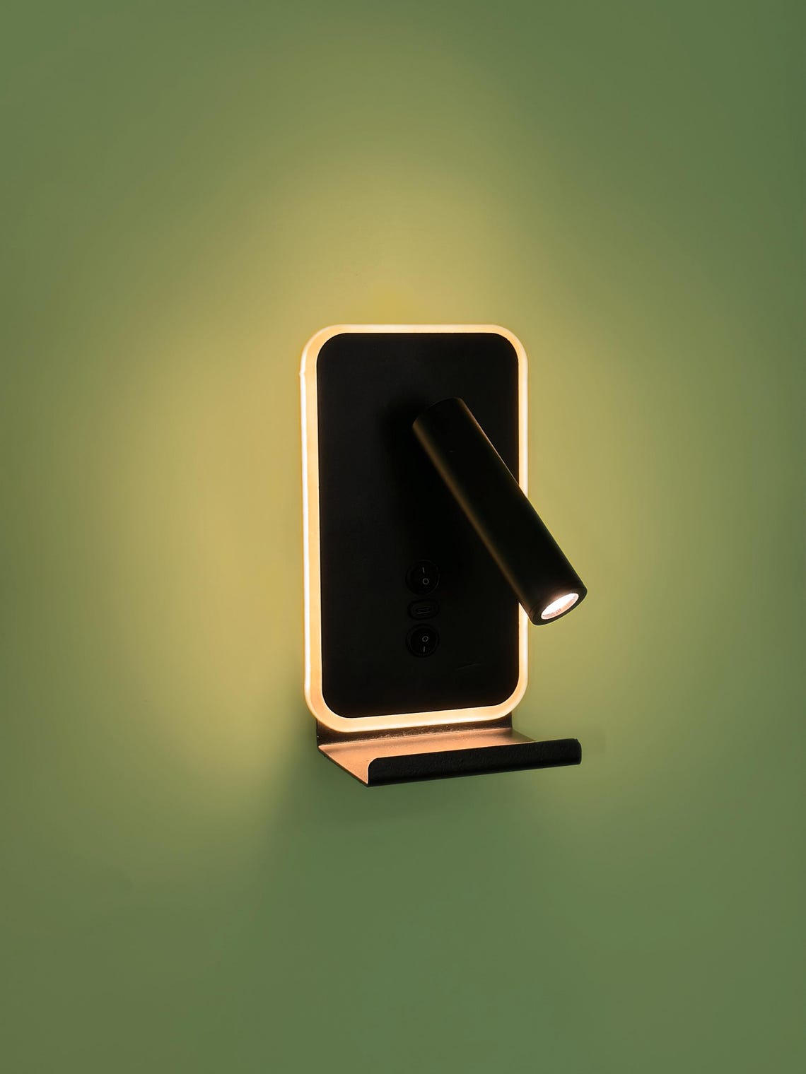 Modern Wall Light With Shelf | LED Reading Lamp With Phone Holder ...