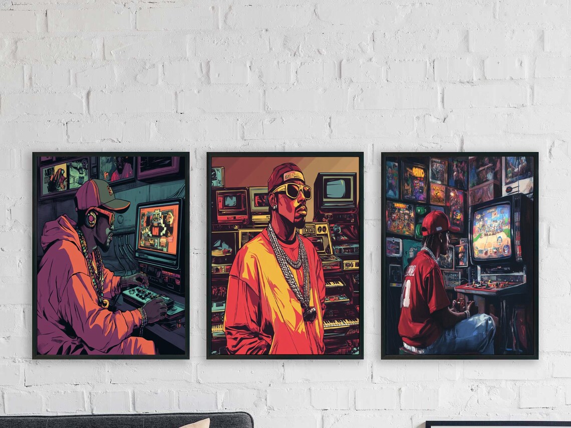 Hip Hop AI Art Digital Print - Rap God Retro Gaming Image. 90s Rap ...