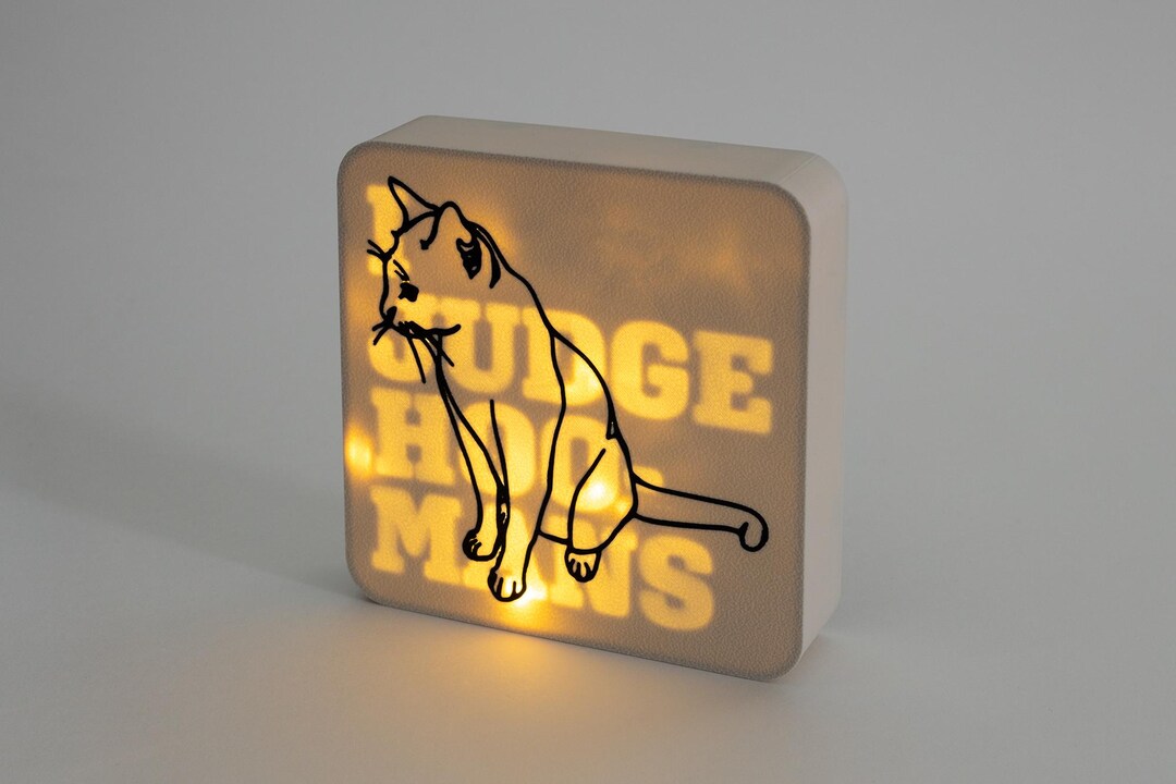Judgy Cat Light Box – Minimalist Sitting Cat With Hidden Message, Warm ...