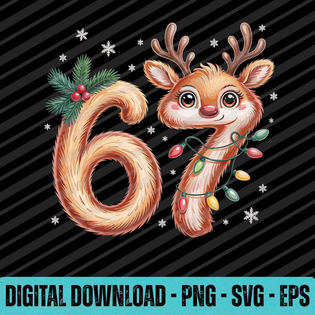 67 Christmas Funny Reindeer PNG SVG EPS Holiday Meme Six Seven Design ...