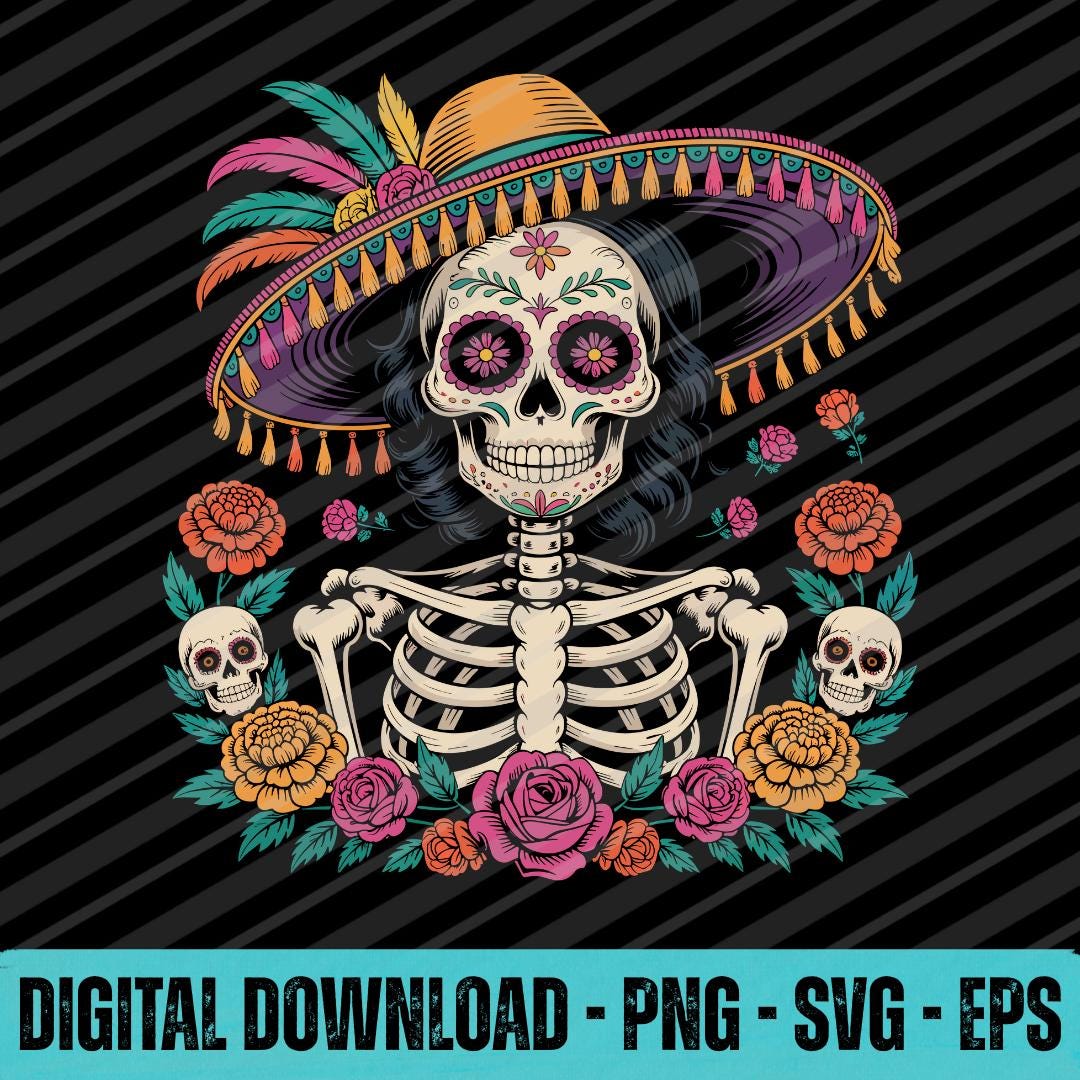 La Catrina Sugar Skull Floral SVG | Día De Los Muertos (digital ...
