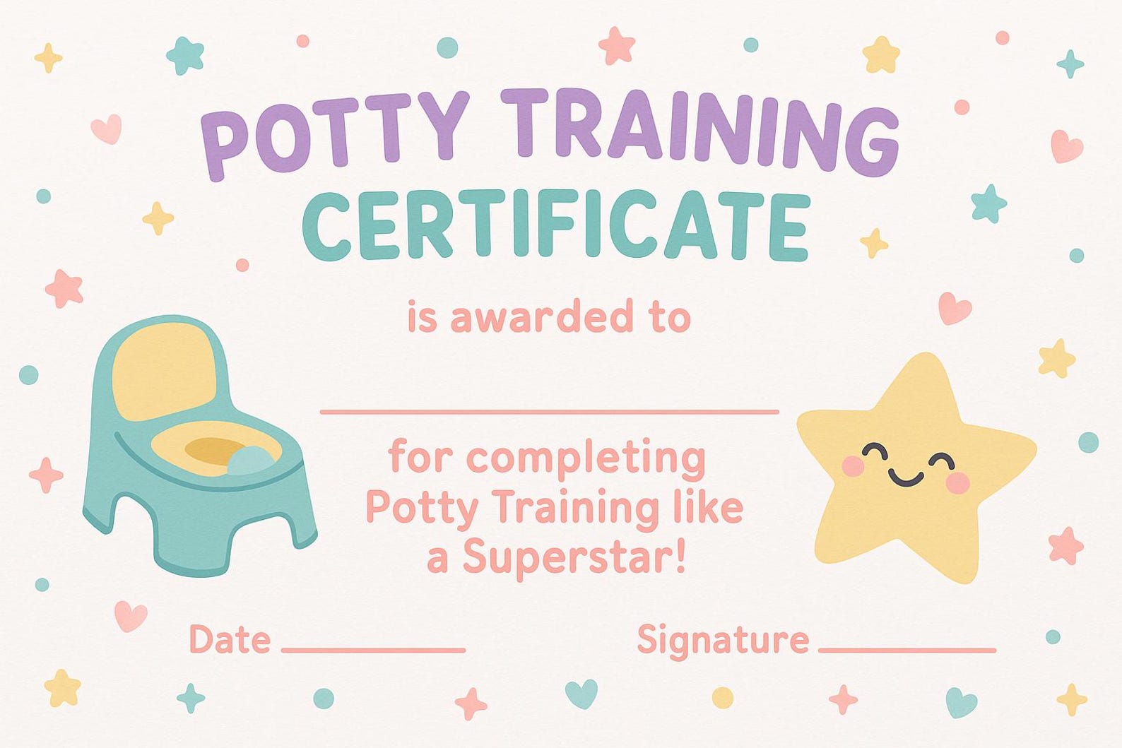 Potty Training Certificate - Pastel Stars - Etsy