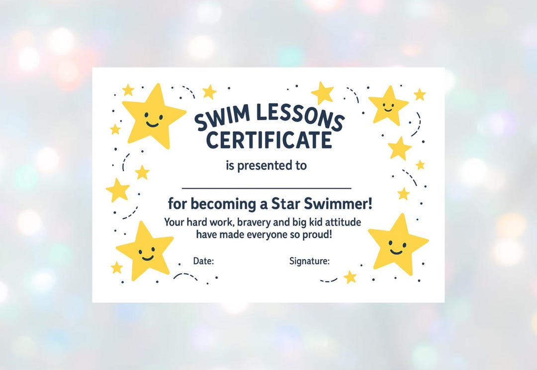 Swimming Lessons Certificate for Toddlers - Stars - Etsy