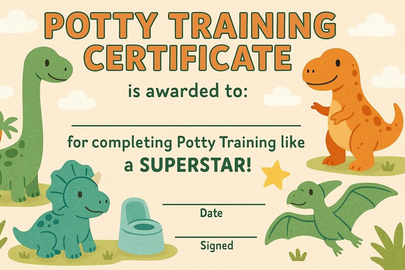 Potty Training Certificate - Dinosaur - Etsy