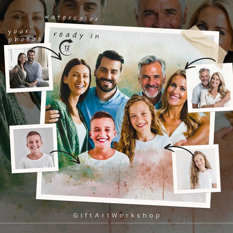 Custom Family Portrait, Digital Family Artwork, Realistic Merge of ...