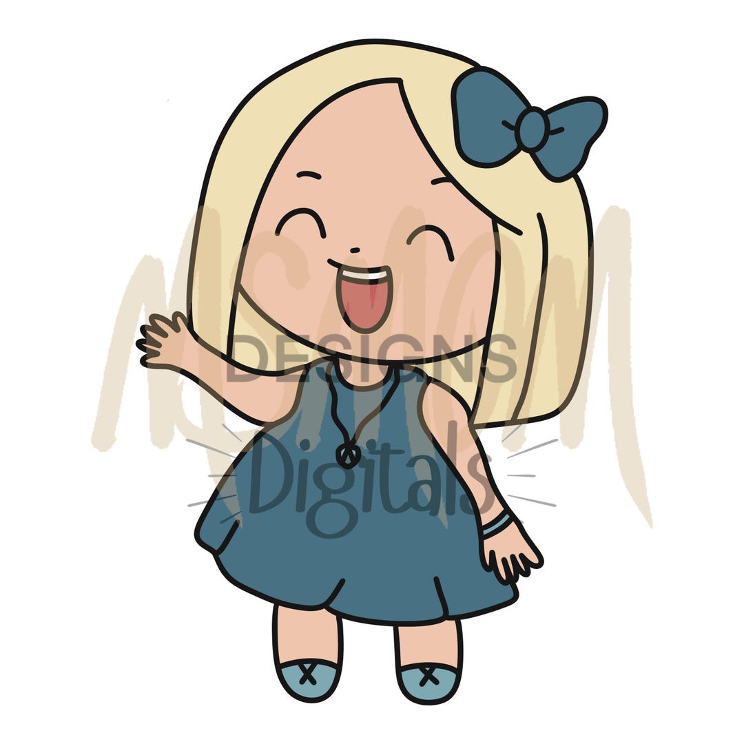 Girl in Blue Waving | PNG| DIGITAL DOWNLOAD | Hand Drawn | Stickers ...