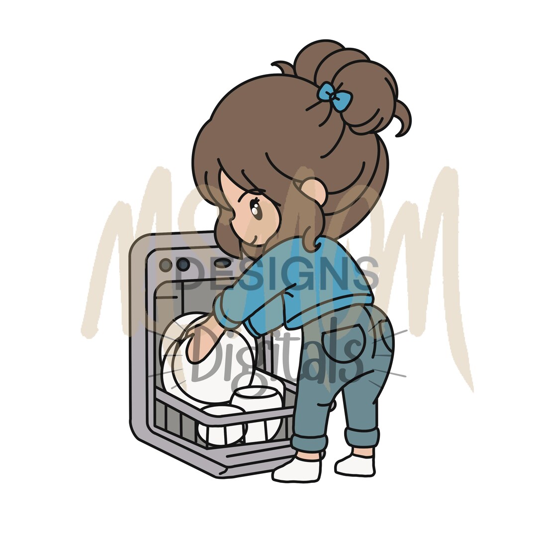 Mom Loading/unloading Dishwasher |PNG| DIGITAL DOWNLOAD | Hand Drawn ...