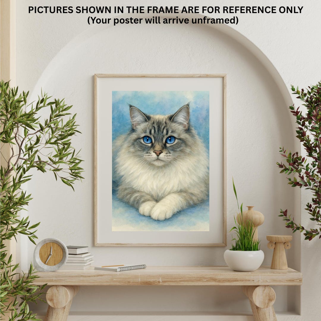 Blue Lynx Ragdoll Cat Watercolour Wall Art Print, Hyper-realistic Fine ...