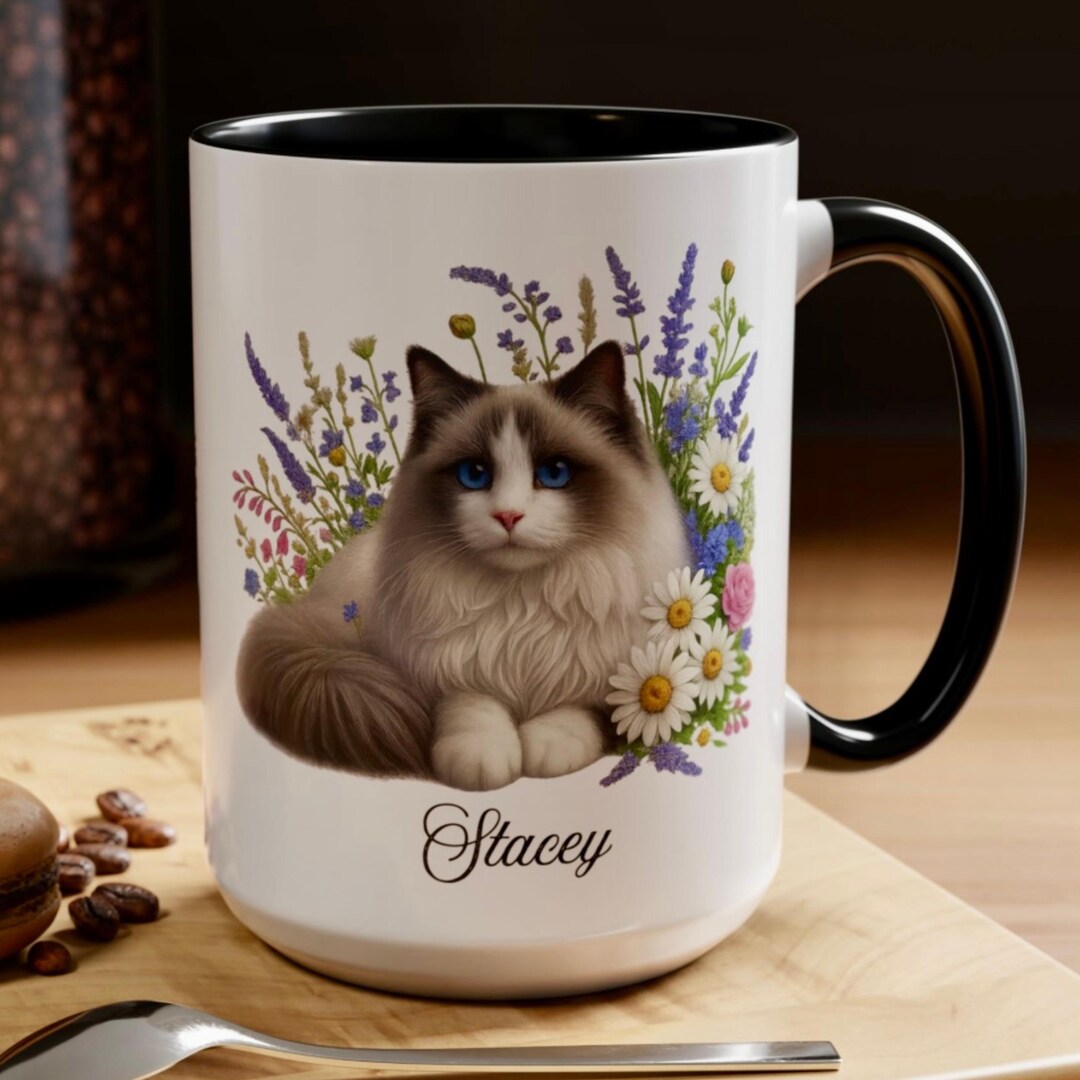 Custom Seal Bicolor Ragdoll Cat Botanical Mug,ragdoll Cat Gift ...