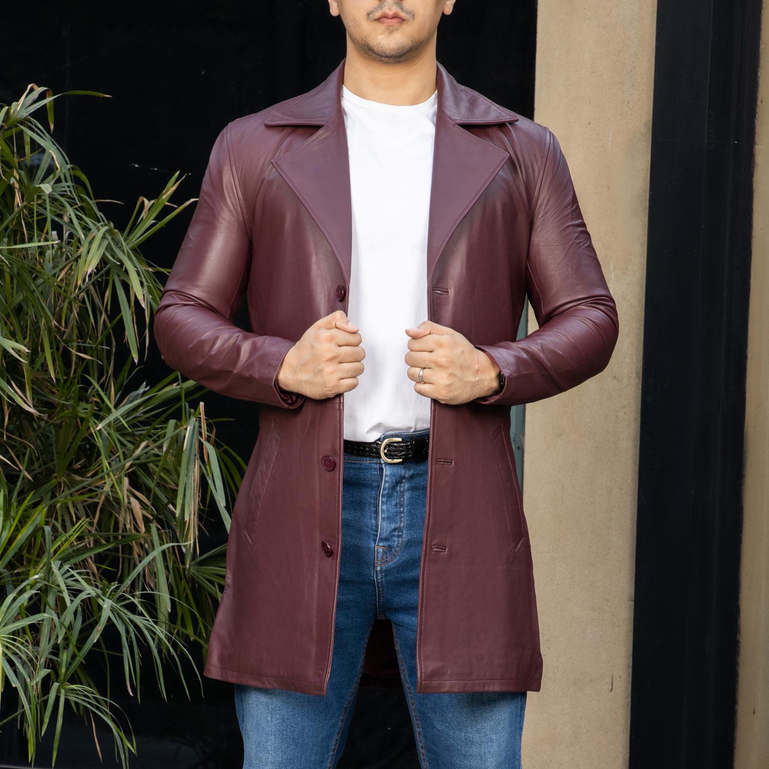 Leather Trench Coat | Men's Trench Leather Jacket | Leather Style Long Leather Coat | Real ...