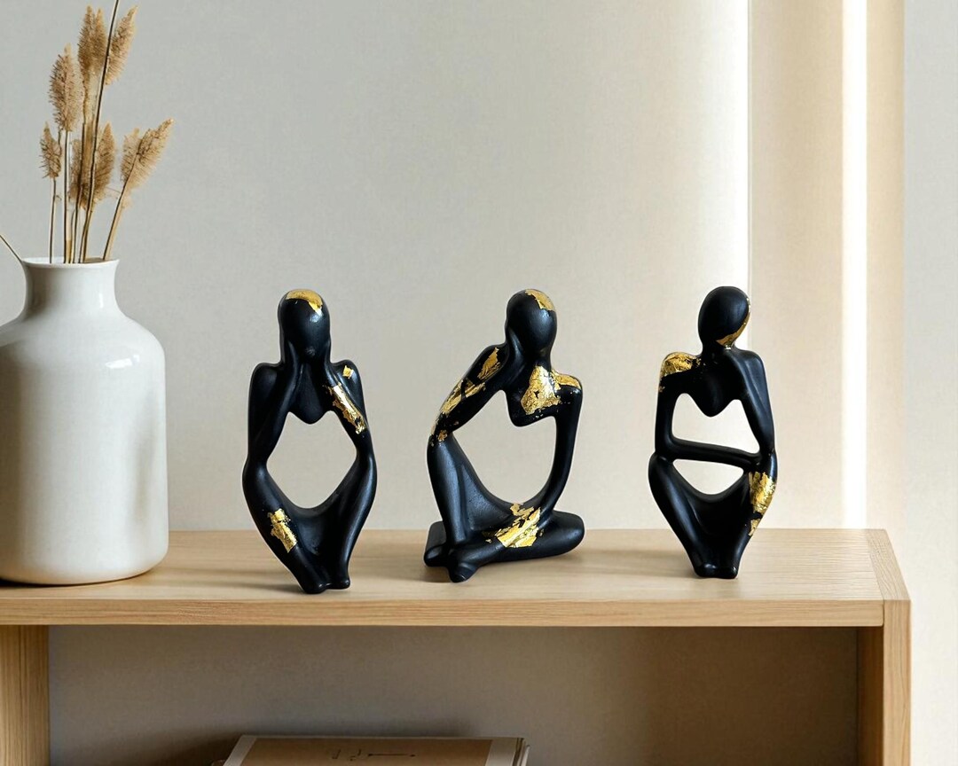 Abstract Woman Statue Set With Gold Leaf Detail, Modern Minimalist ...