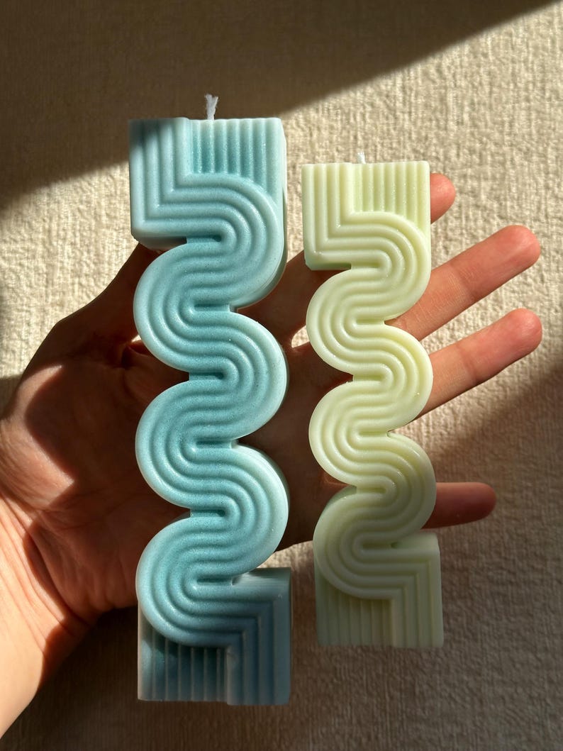 Zig Zag Soy Wax Pillar Candle in Modern Aesthetic Design, Handmade ...
