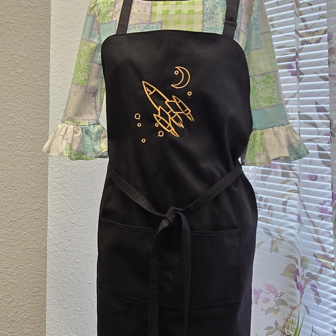 Apron, Heavy Duty - Black With Rocketship Embroidery - Etsy