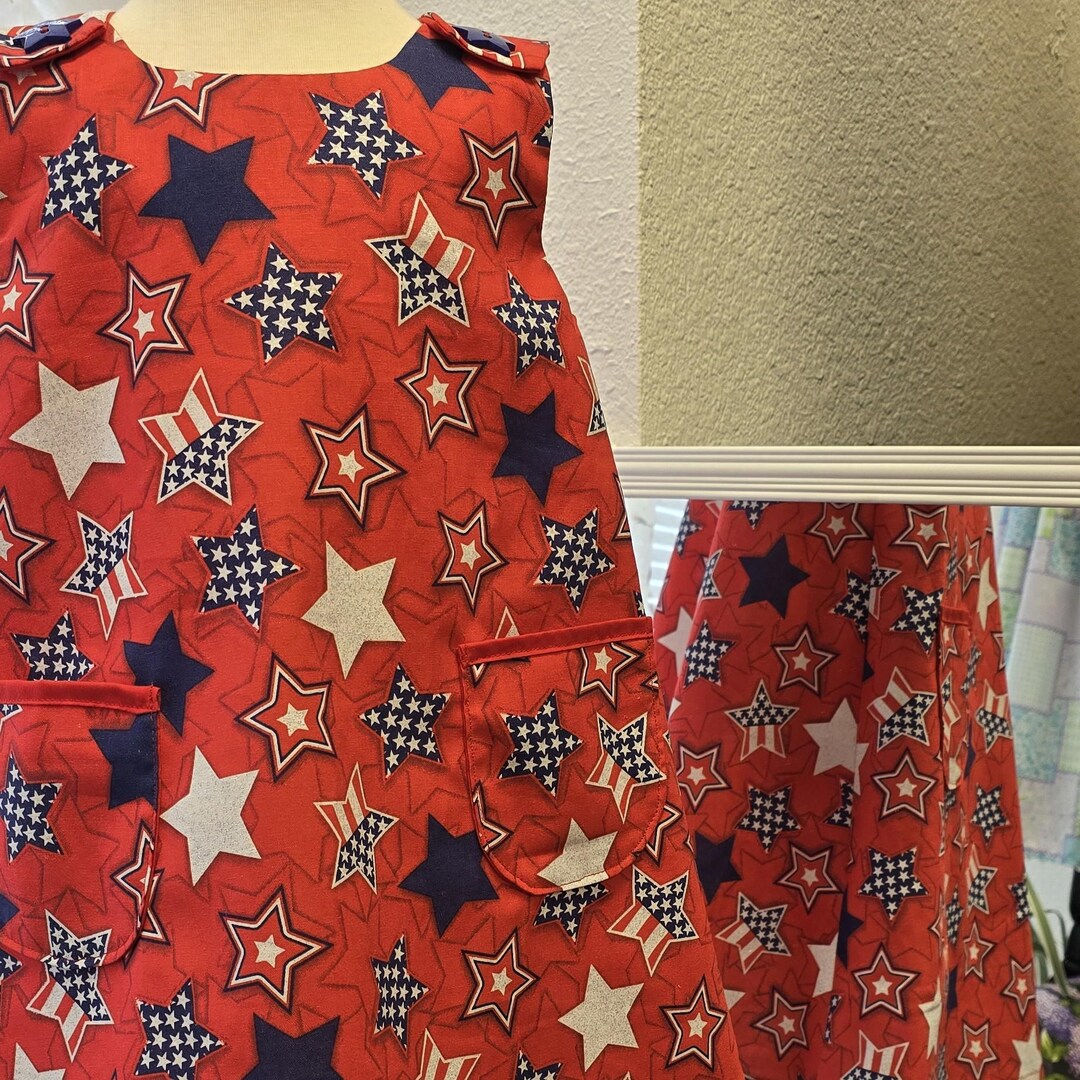 Sundress A-line - Patriotic Stars Glitter Outlines on Red, Size 4 - Etsy