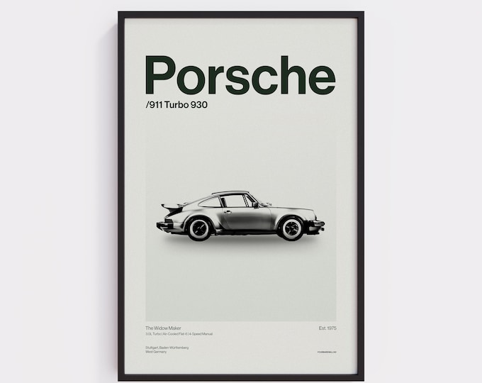 Vintage Porsche 930 Widebody Poster | Classic Sports Car Art Print ...