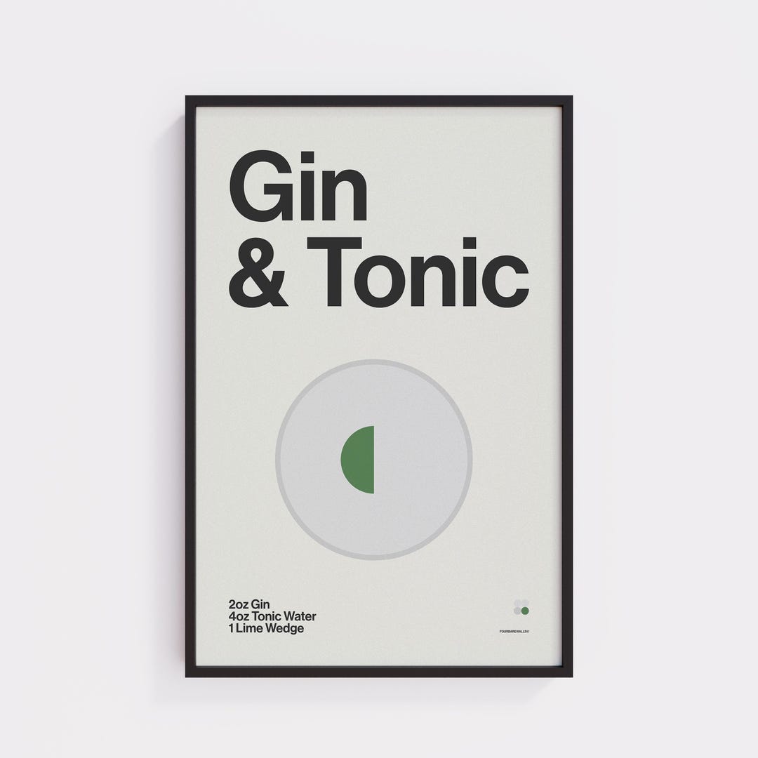 Gin and Tonic Poster – Midcentury Modern Bar Wall Art, Retro Cocktail ...