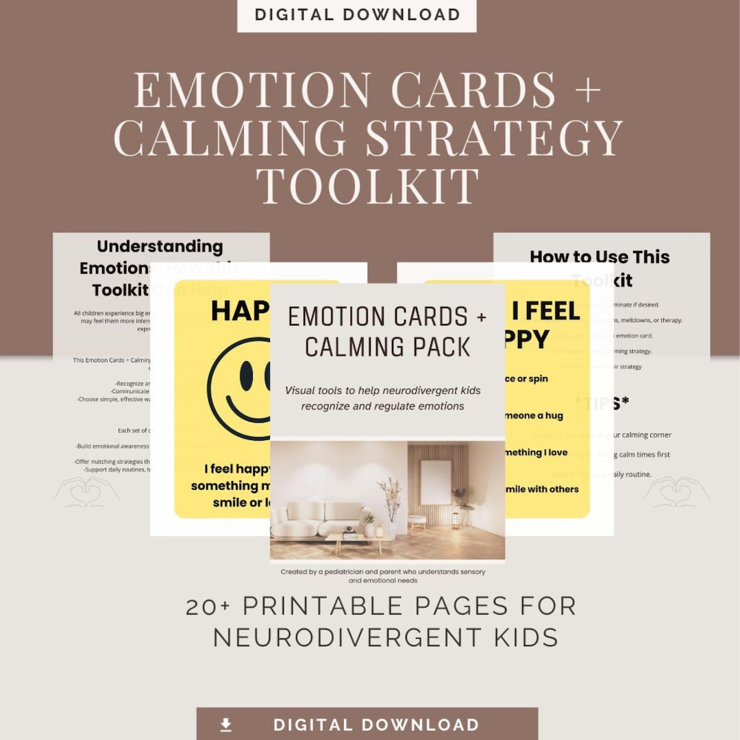 Emotion Cards + Calming Strategies for Autistic & ADHD Kids | Printable ...