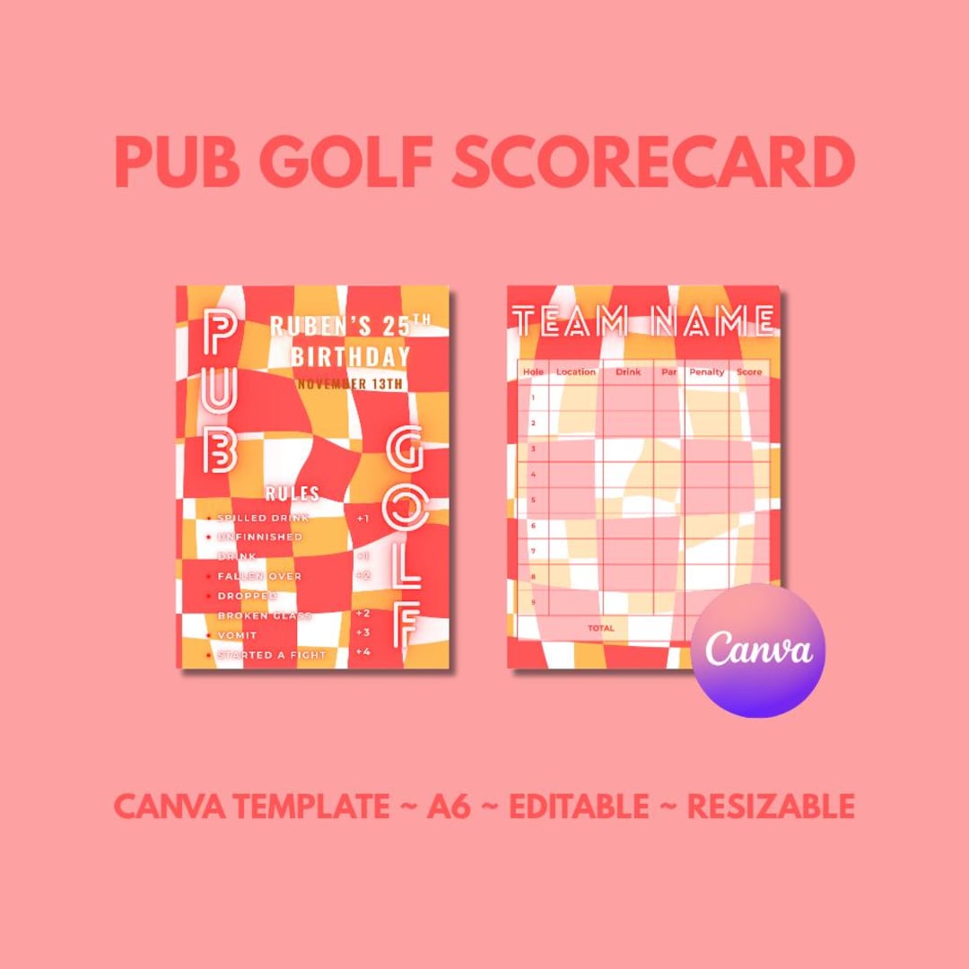 Pub Golf Scorecard | Printable Pub Golf | Editable Canva Template ...