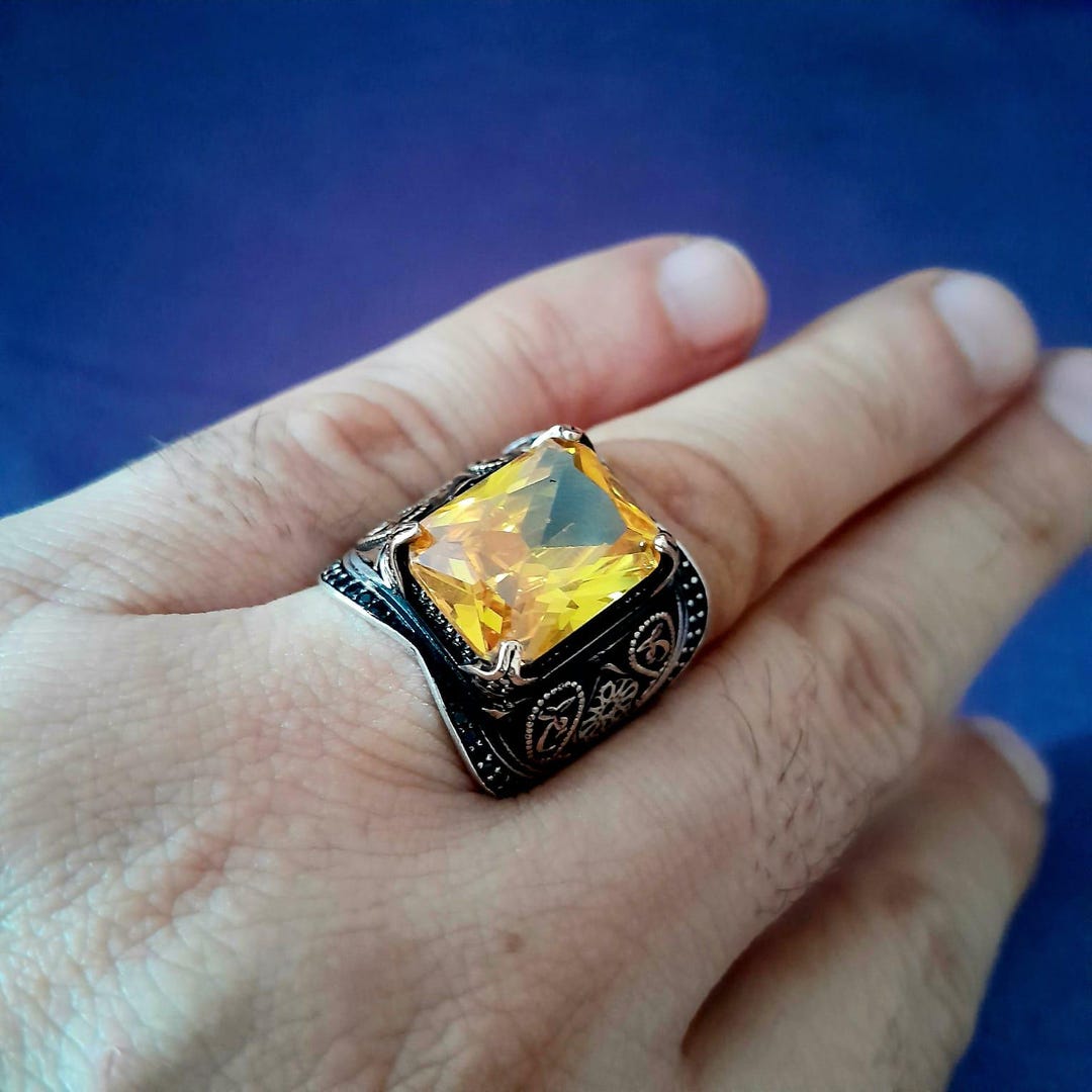 Silver Men's Ring – Ottoman Style Handmade Vintage Ring With Yellow ...